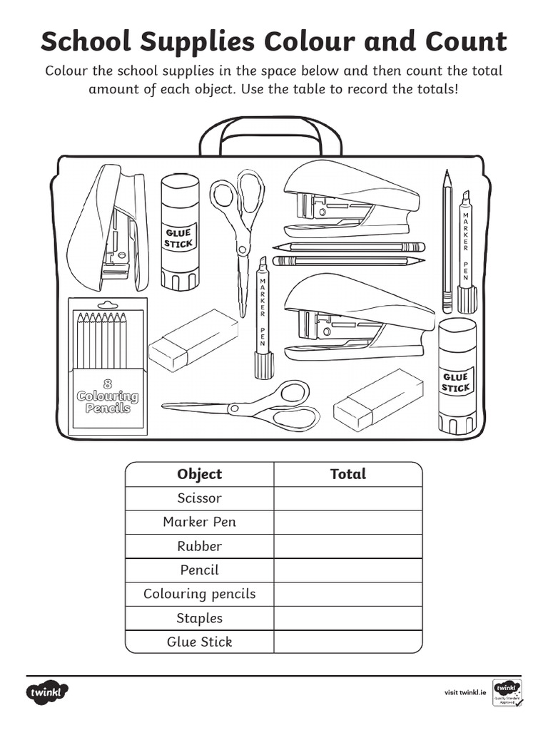 Roi Ms 1724830634 School Supplies Colour and Count Worksheet - Ver - 1 ...