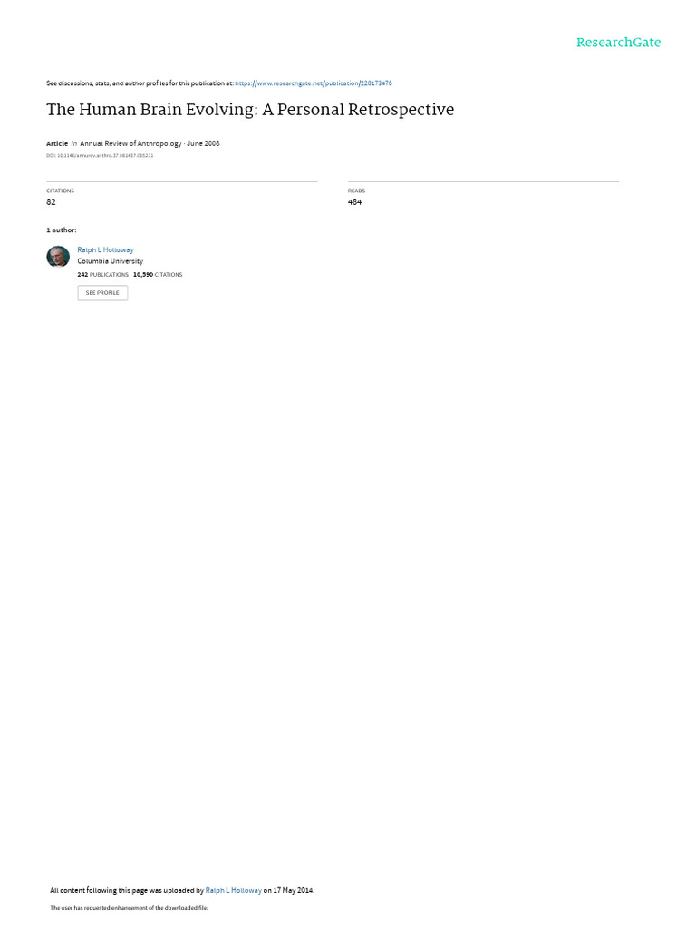 The Human Brain Evolving A Personal Retrospective | PDF | Biology