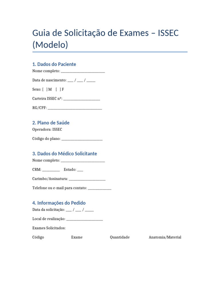 Guia Solicitacao Exames Issec | PDF