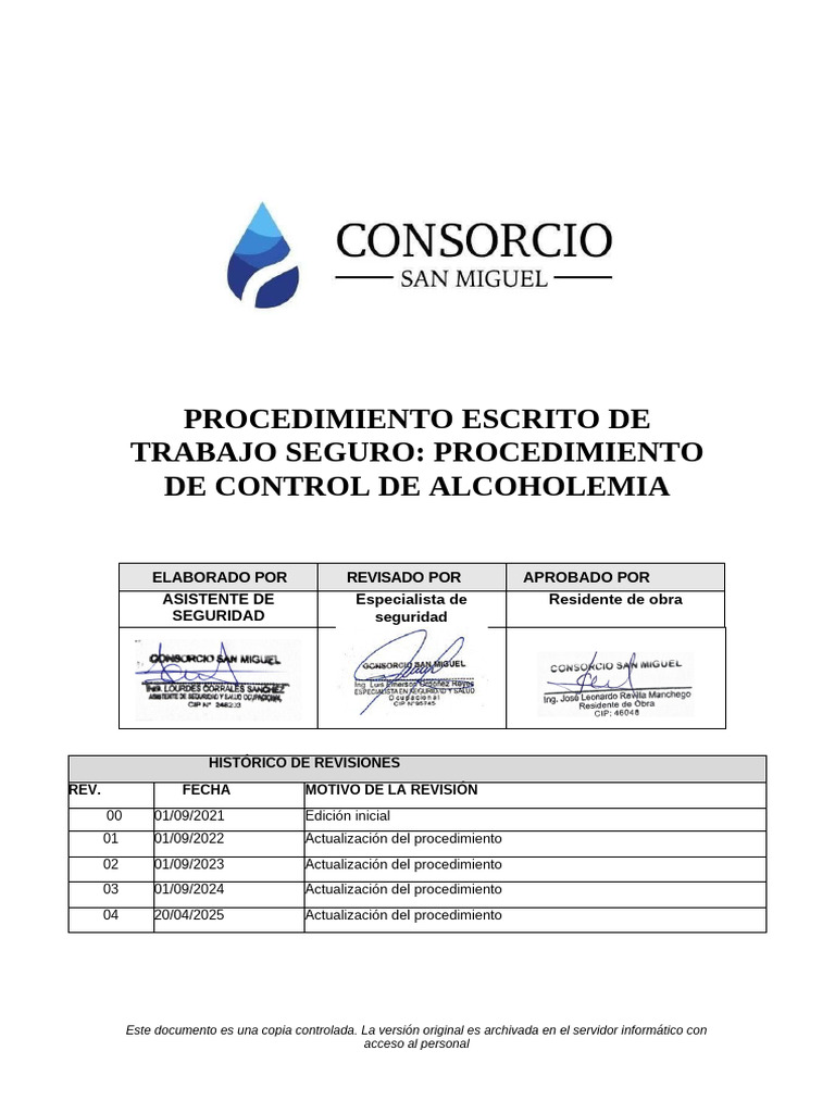 SG-SSO-PR-005-Procedimiento de Control de Alcoholemia | PDF | Alcoholismo | La dependencia de ...