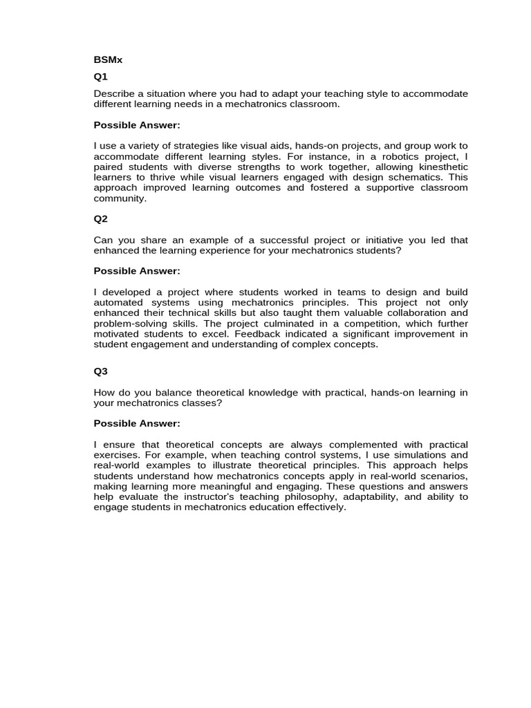 BSMX DEmo Questionnaire | PDF