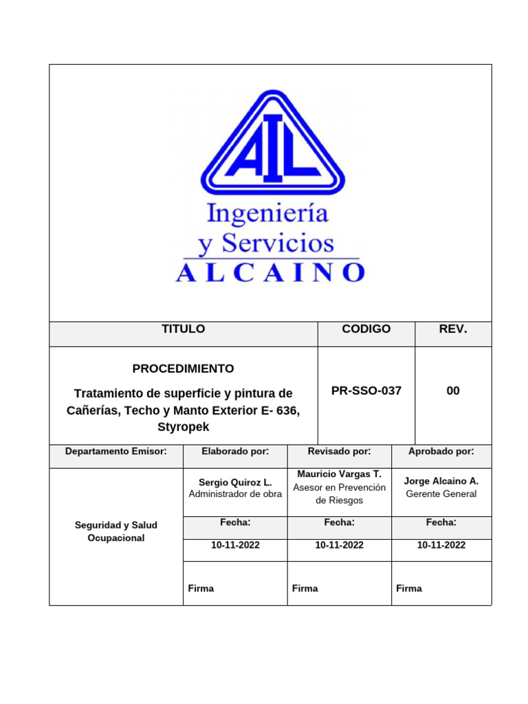 P T S Tratamiento Preparacion de Superficie y Pintura Exterior E - 636 ...