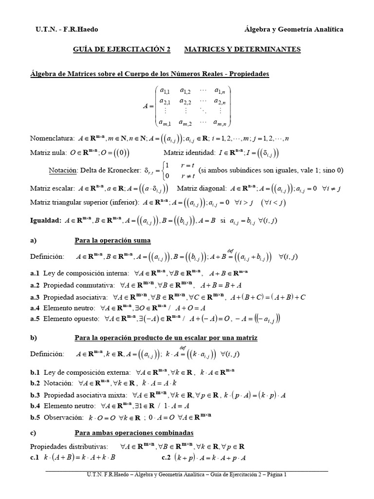 AyGA Guía 2 2024 Matrices y Determinantes | PDF | Matriz (Matemáticas ...