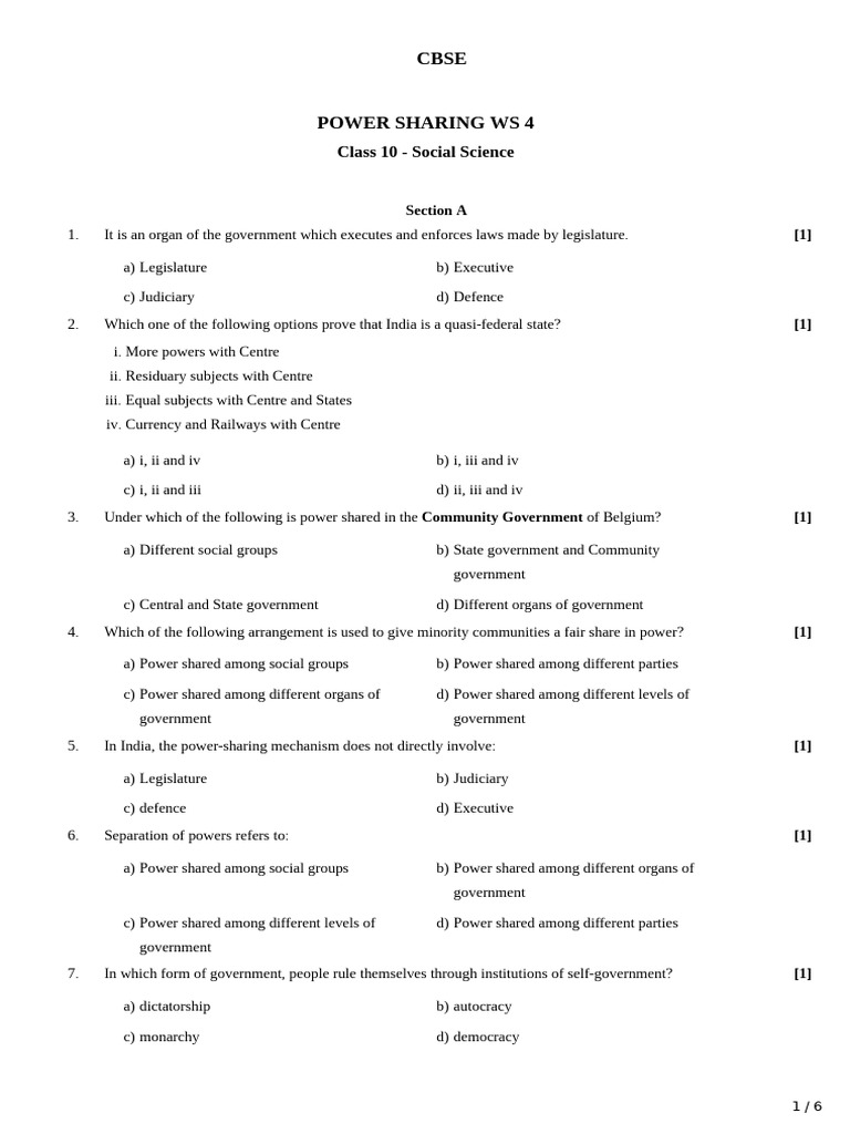 Power Sharing WS 4 (Forms of Power Sharing) | PDF | Political Parties ...