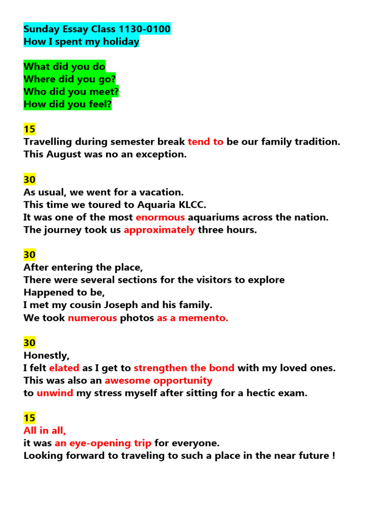 How I Spent My Holidays | PDF