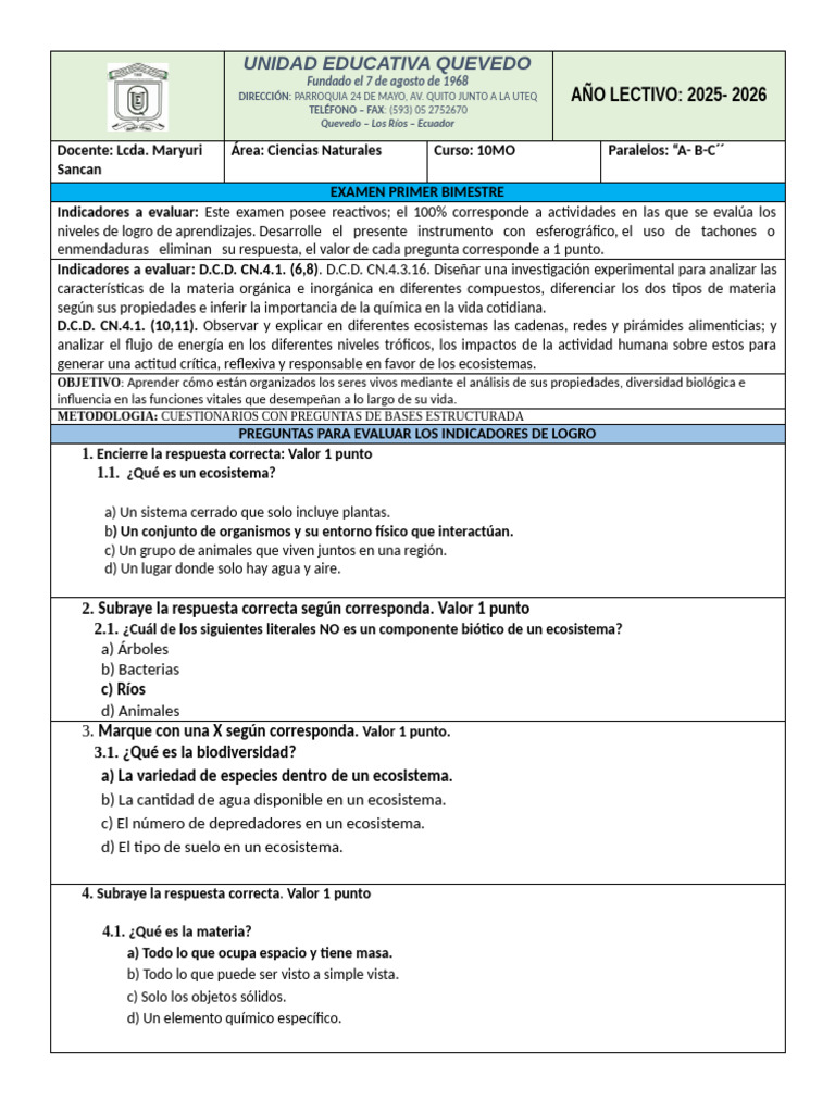 Evaluacion CCNN 1r B 10mo | PDF | Ecosistema | Importar