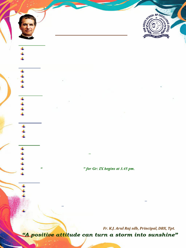 Weekly Schedule: Don Bosco School 2025 | PDF