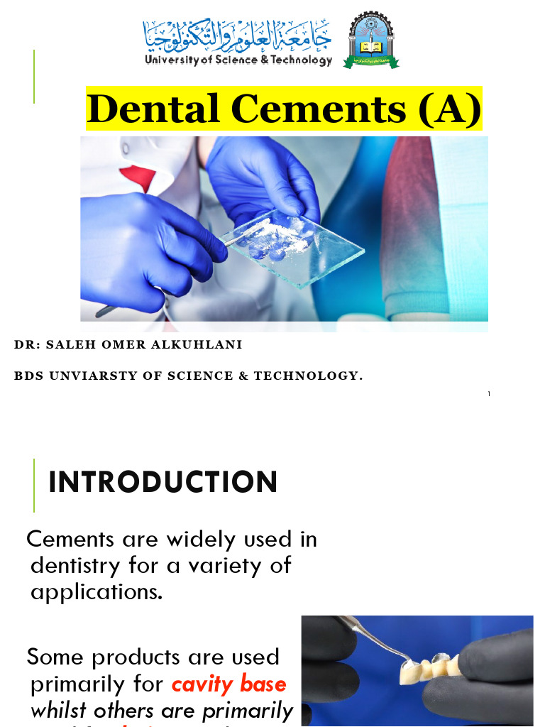 Dental Cements L2 (A) | PDF | Dentistry Branches | Chemical Substances