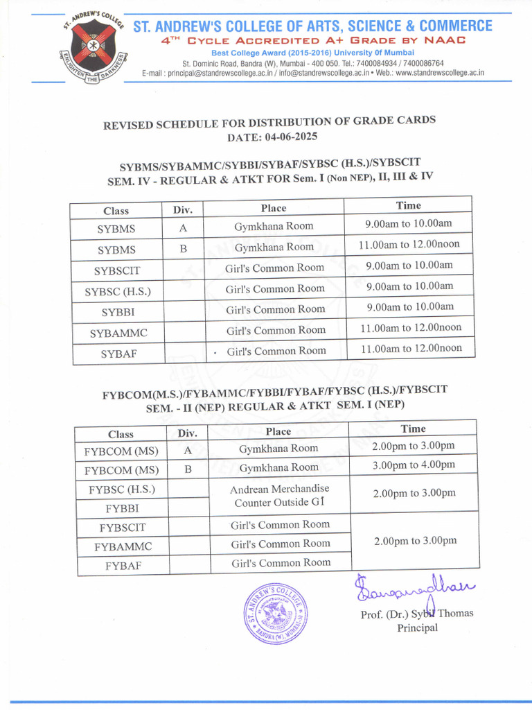 Revised Schedule For Grade Card Distribution SFC | PDF