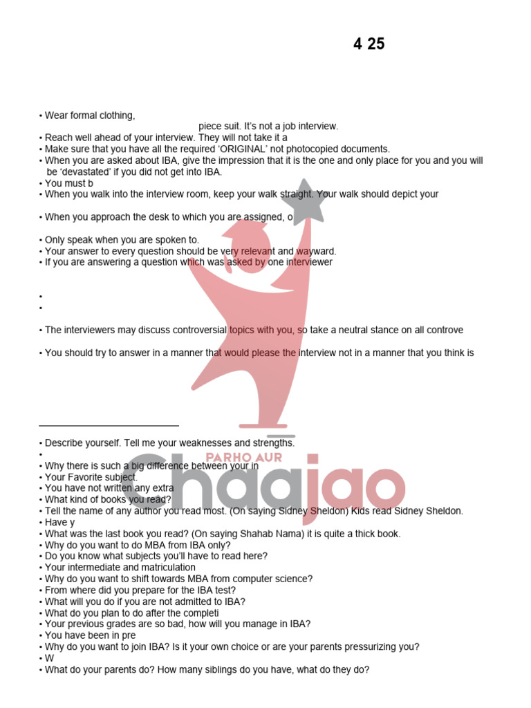 Iba Bba-Bs-Mba Interview Handout 2024-25 | PDF