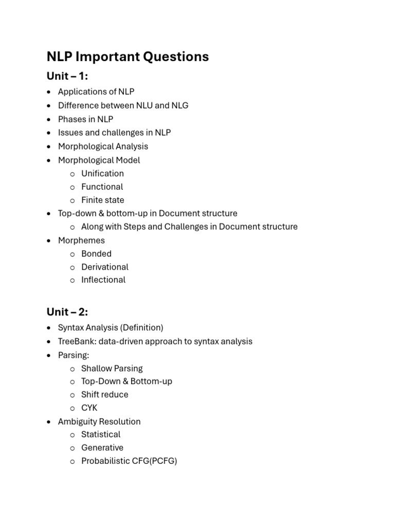 NLP Important Questions | PDF