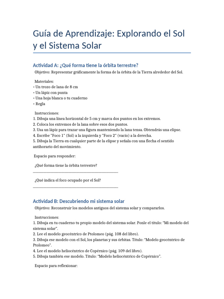 Guía Sistema Solar y Sol | PDF | Dom | Sistema solar