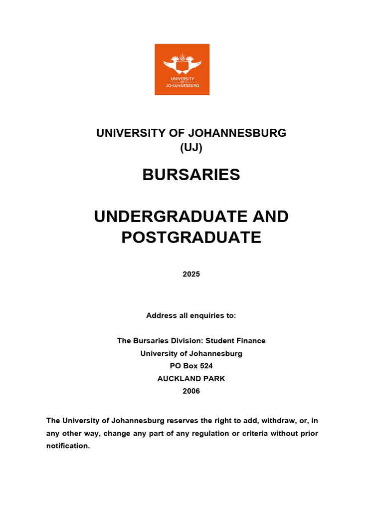 UJ Bursaries Guide for 2025 | PDF | Postgraduate Education | Academic ...