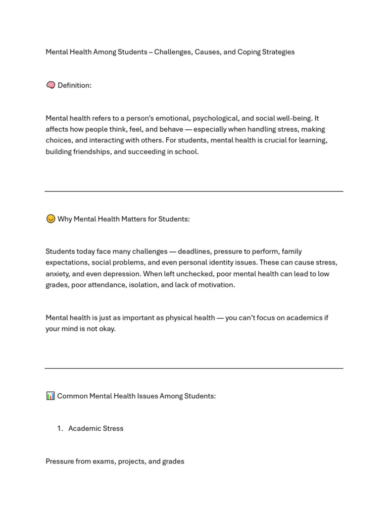 Mental Health Among Students - Challenges J Causes J and Coping ...