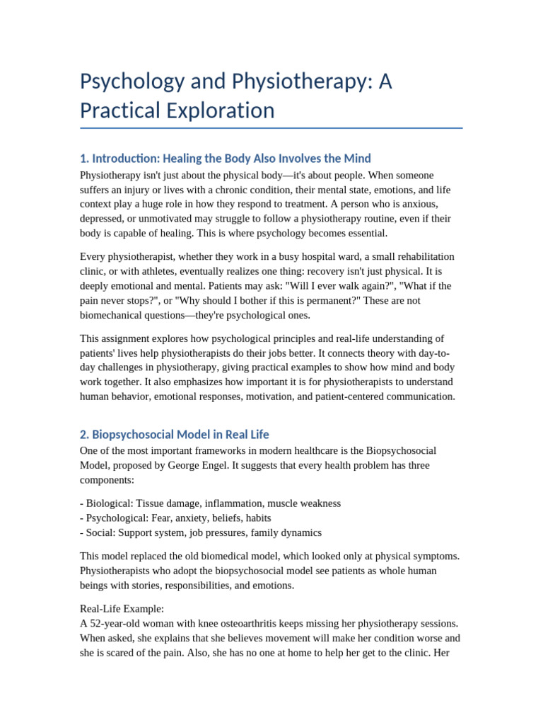 Psychology and Physiotherapy Assignment | PDF | Physical Therapy | Pain