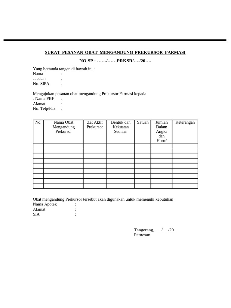 Surat Pesanan Obat Mengandung Prekursor Farmasi | PDF