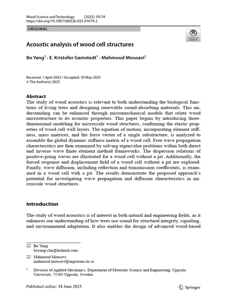 Acoustic Analysis of Wood Cell Structures | PDF | Wood | Sound