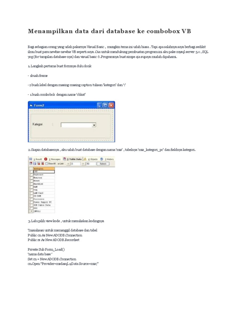 Menampilkan Data Dari Database Ke Combobox | PDF