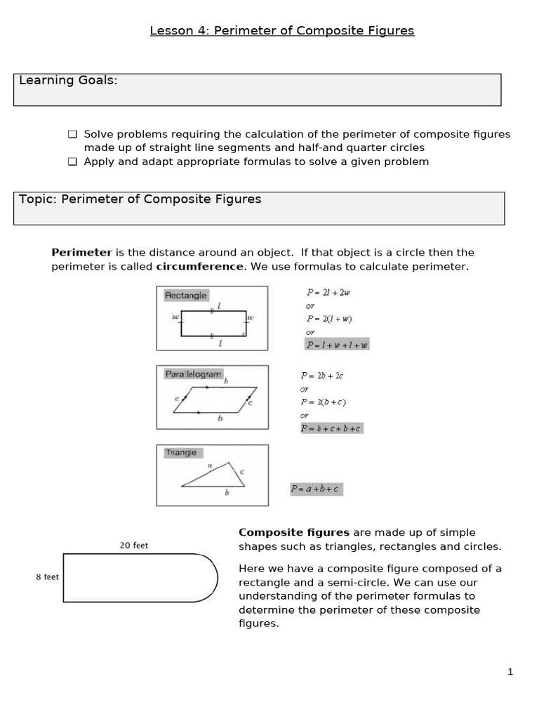 Perimeter of Composite Figures Explained | PDF | Circle | Pi
