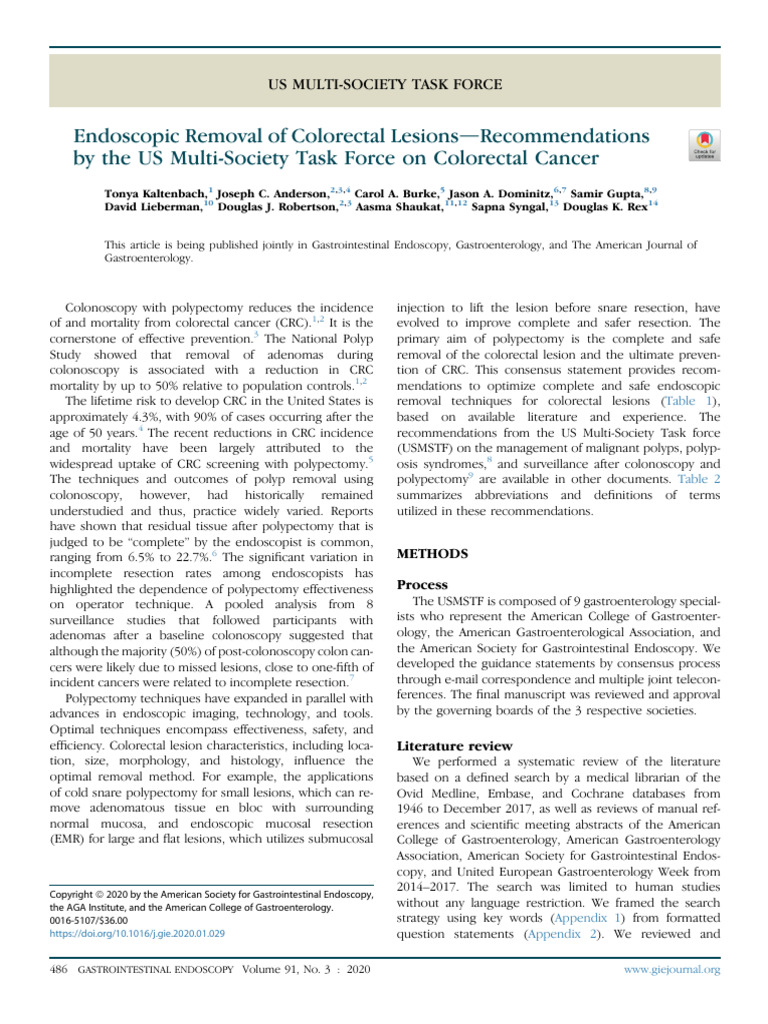 Endoscopic Removal of Colorectal LesionsdRecommendations by The US ...