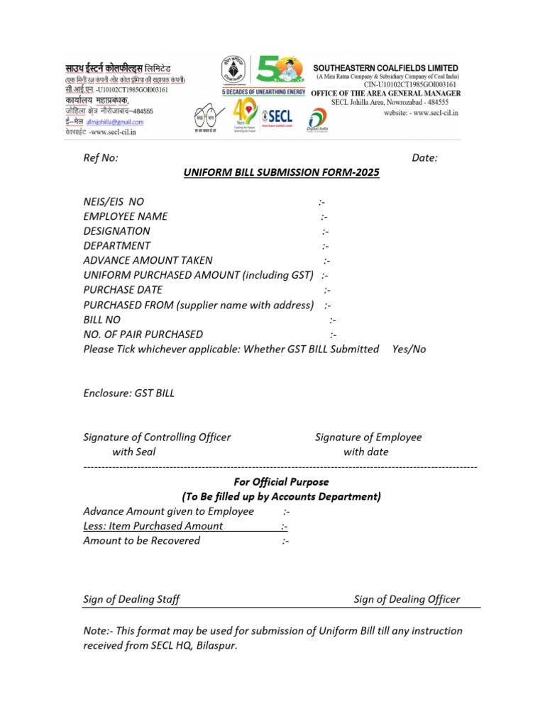 Uniform Bill Submission Form 2025 | PDF