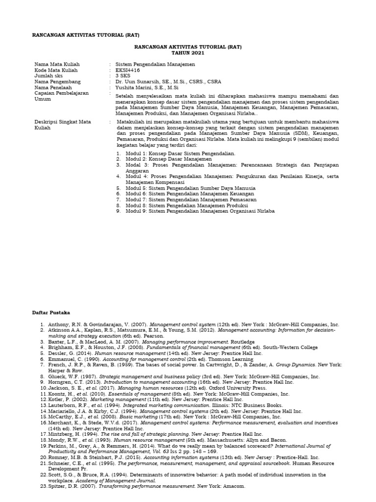 Rancangan Aktivitas Tutorial (Rat) | PDF | Business | Business Economics