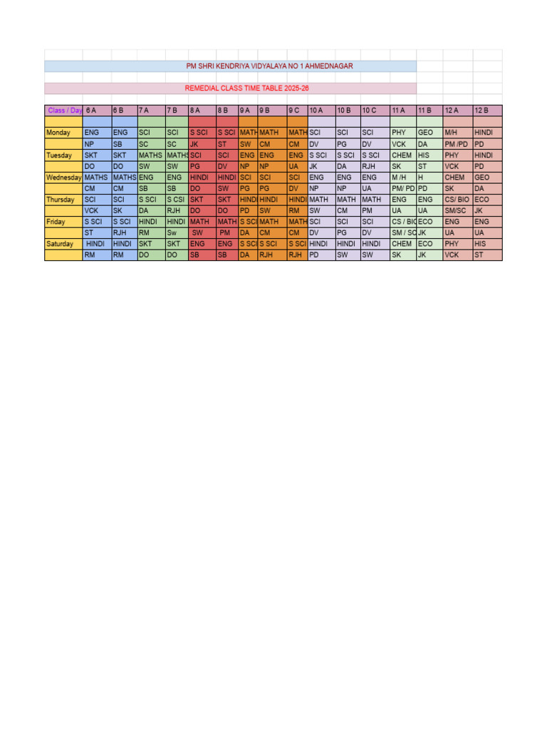 Remedial Time Table-1 | PDF