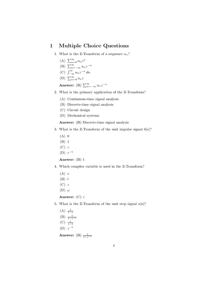 Z Transform Mcqs | PDF | Laplace Transform | Digital Signal Processing