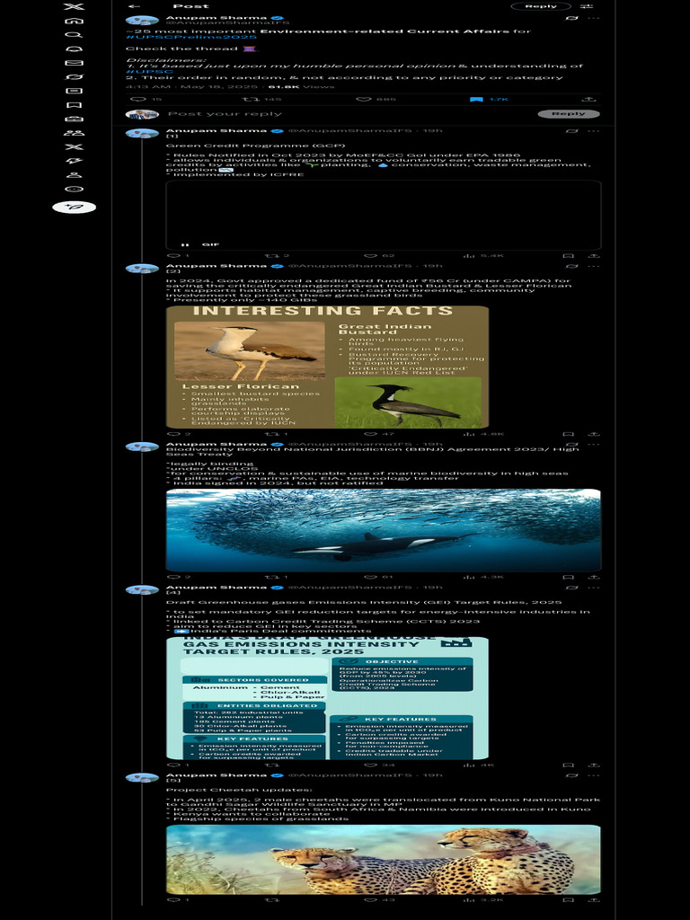 Anupam Sharma On X 25 Most Important Environment-Related Current Affairs For #UPSCPrelims2025 ...
