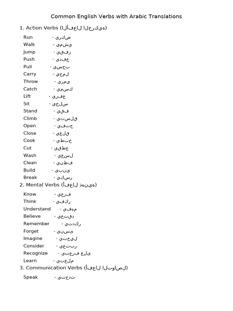 English Verbs With Arabic | PDF