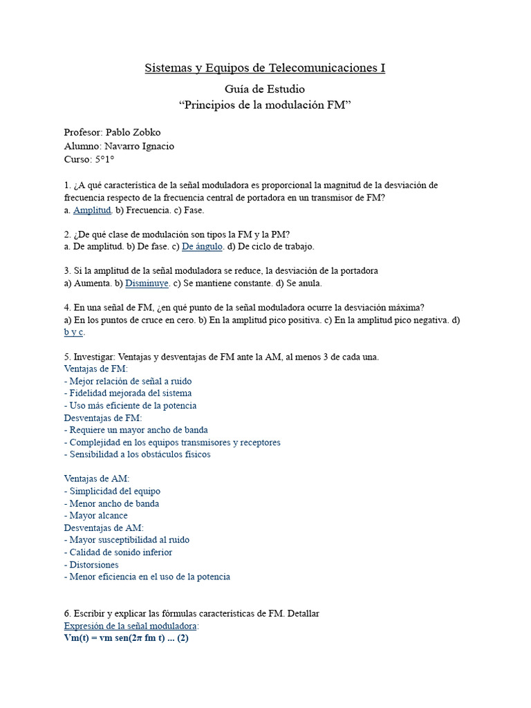 Principios de La Modulación FM | PDF | Modulación de frecuencia ...