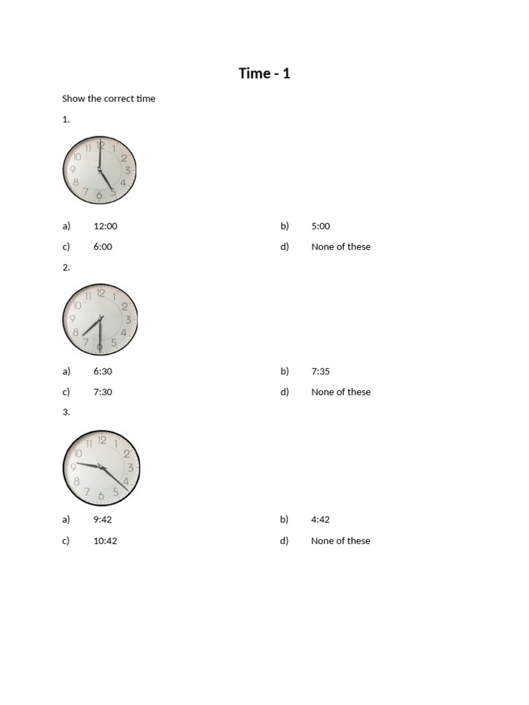 Time Worksheet for Grade 1 | PDF