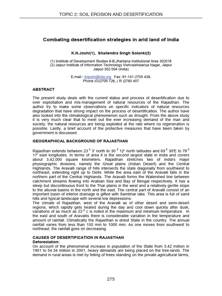 Combating Desertification Strategies in Arid Land of India ... | PDF ...