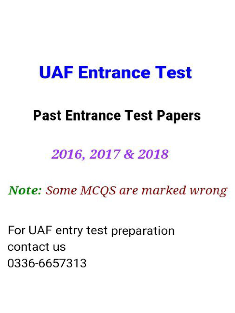 UAF Entrance Test Past Papers | PDF