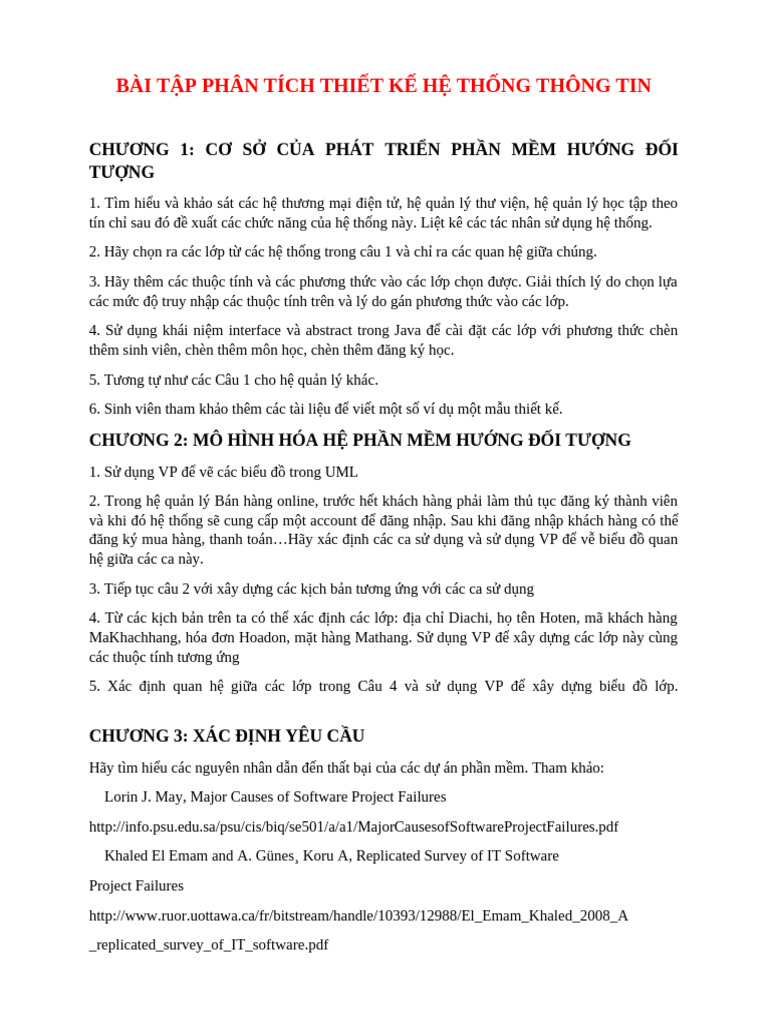 Bai Tap Phan Tich Thiet Ke He Thong Thong Tin | PDF