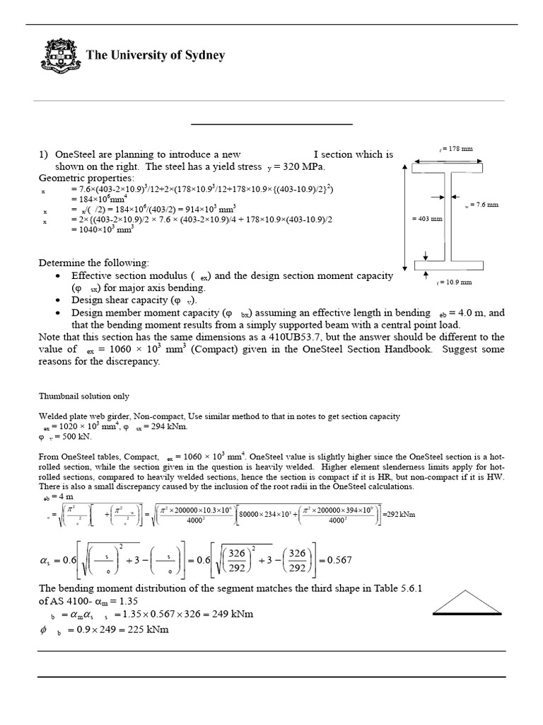 Civl3206 Tutorial 3 Bending Solution | PDF | Bending | Beam (Structure)