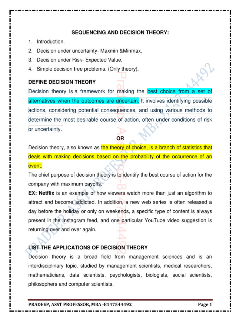 Decision Theory & SEQUENCING - Compressed | PDF