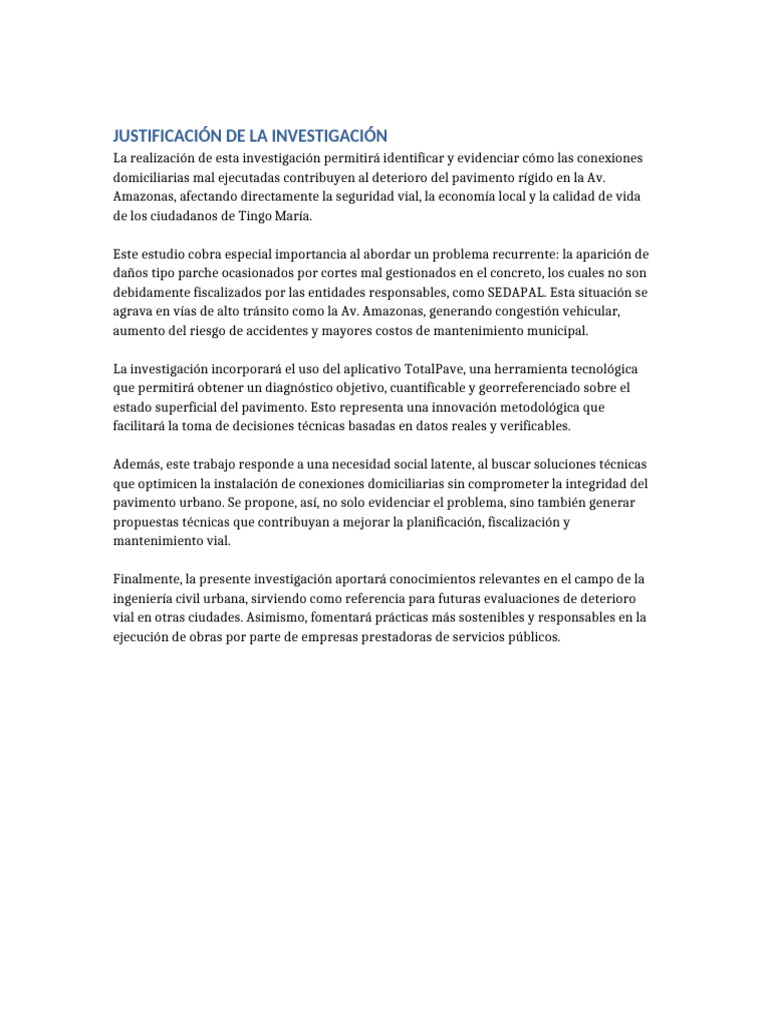 Justificación Investigación Pavimento TotalPave | PDF