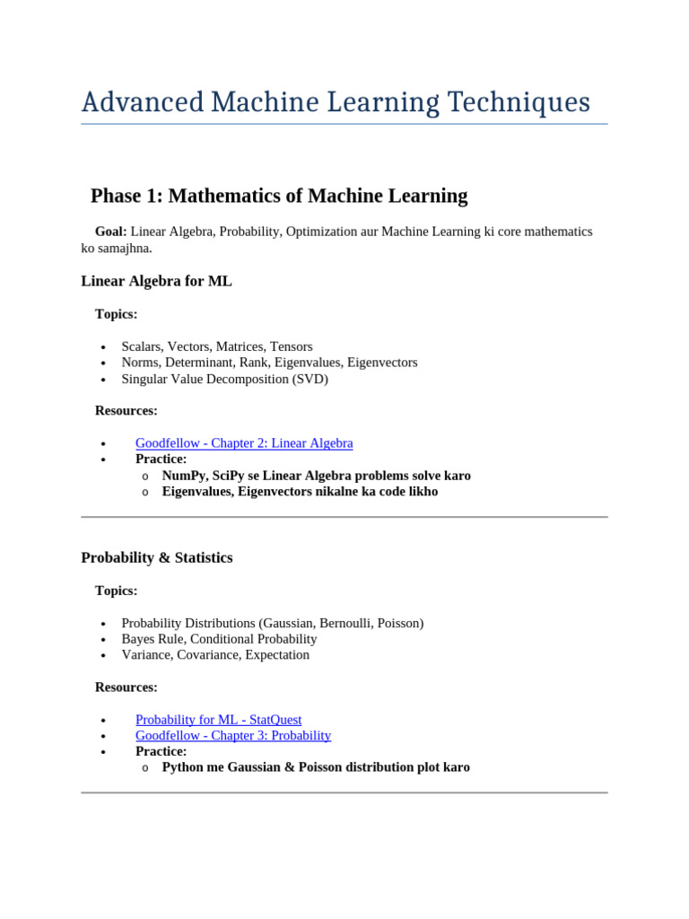 Advanced Machine Learning Techniques | PDF | Eigenvalues And Eigenvectors | Linear Algebra