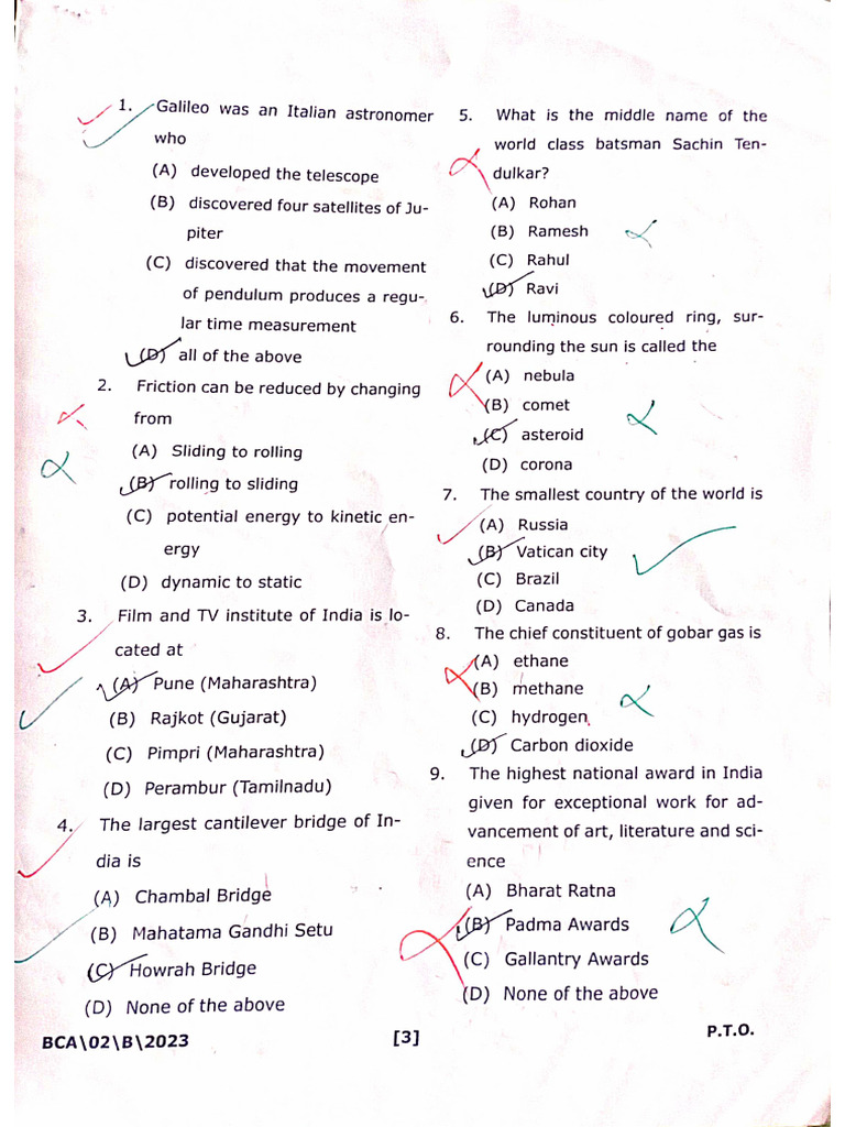 BCA Entrance Exam Paper 2023 | PDF