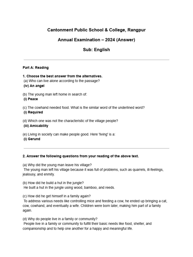 Answer of English Examination | PDF
