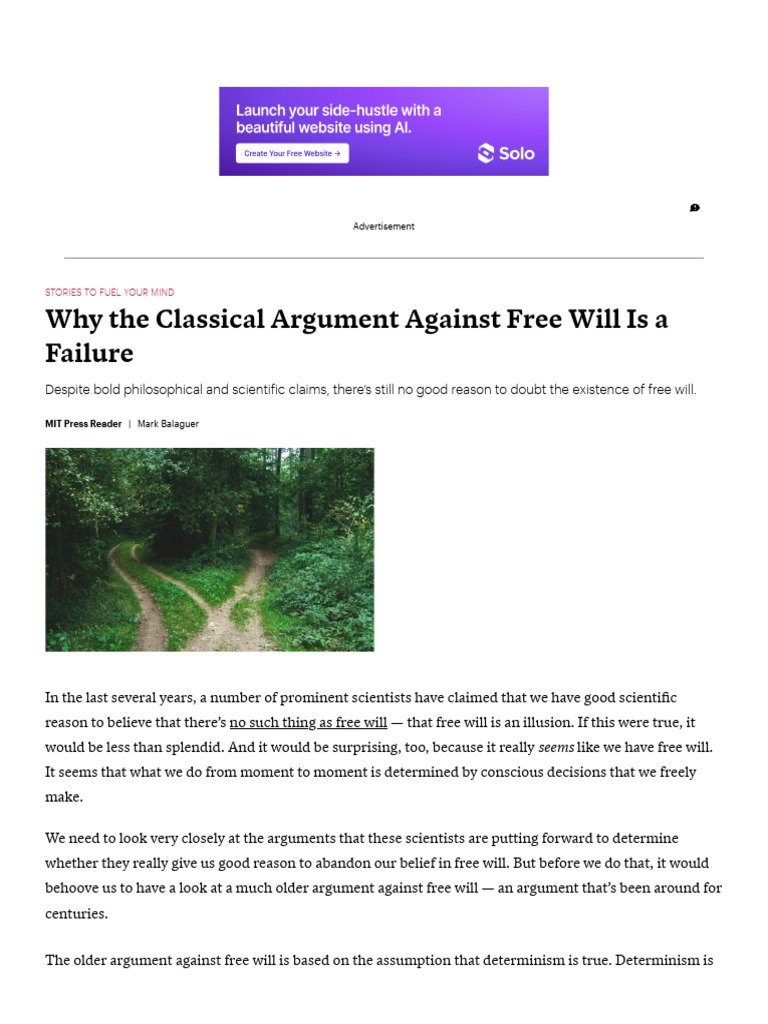 Why The Classical Argument Against Free Will Is A Failure | PDF ...