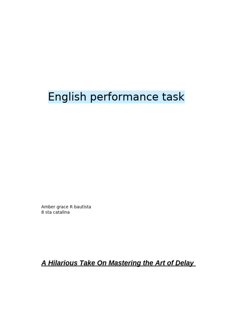 English Performance Task | PDF