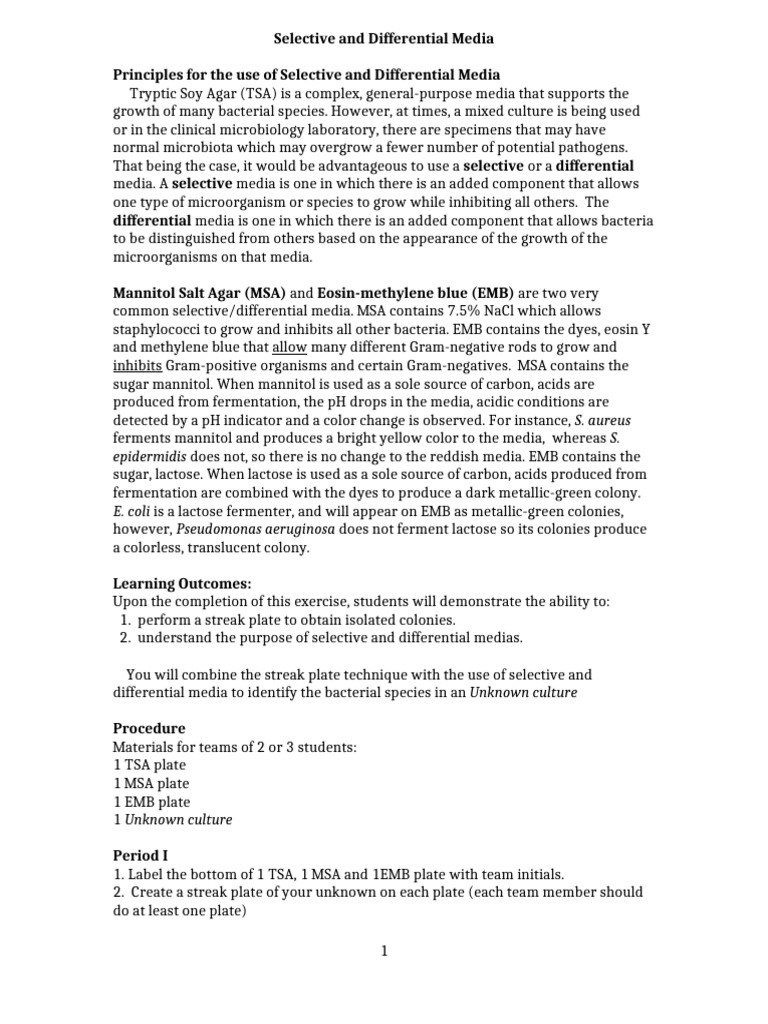 Selective and Differential Media Guide | PDF | Growth Medium | Microbiology