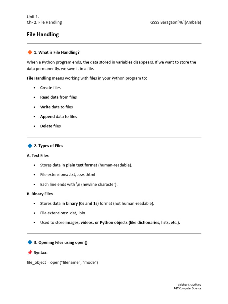 1.2 File Handling Updated | PDF | Computer File | Text File