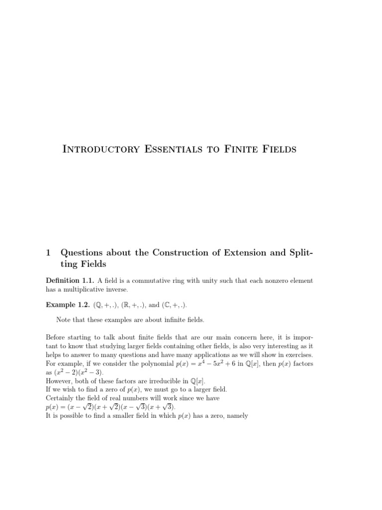 Essentials of Finite Fields and Extensions | PDF | Field (Mathematics ...
