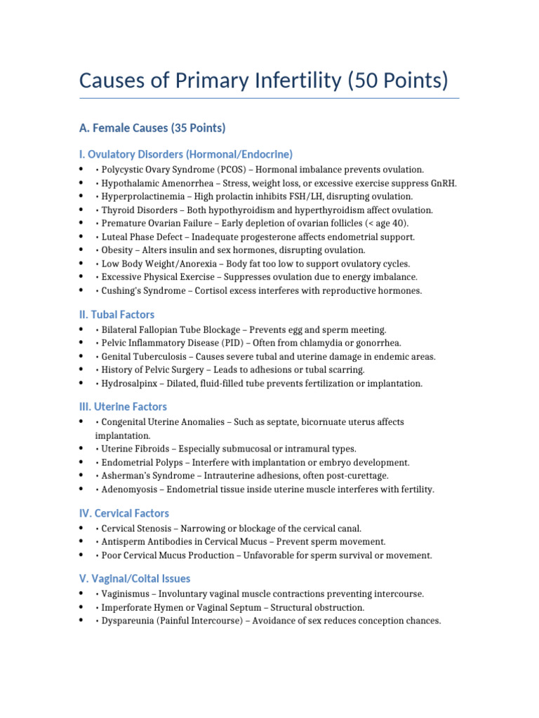 Primary Infertility Causes Explained | PDF | Diseases And Disorders ...