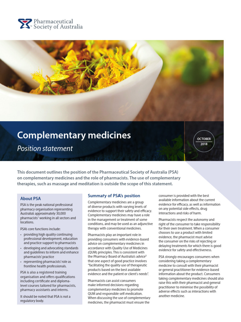 Complementary Medicines Position | PDF | Pharmacist | Alternative Medicine