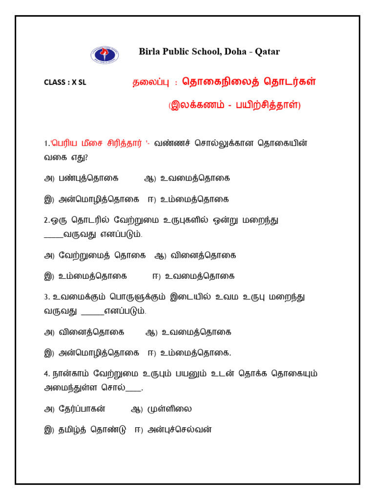 X SL Unit 2 Grammar Work Sheet | PDF