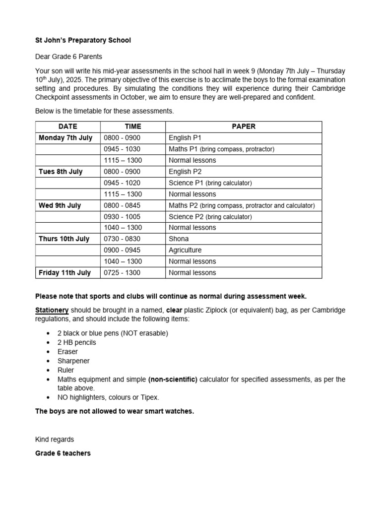 2025 Midyear Assessments Letter To Parents | PDF